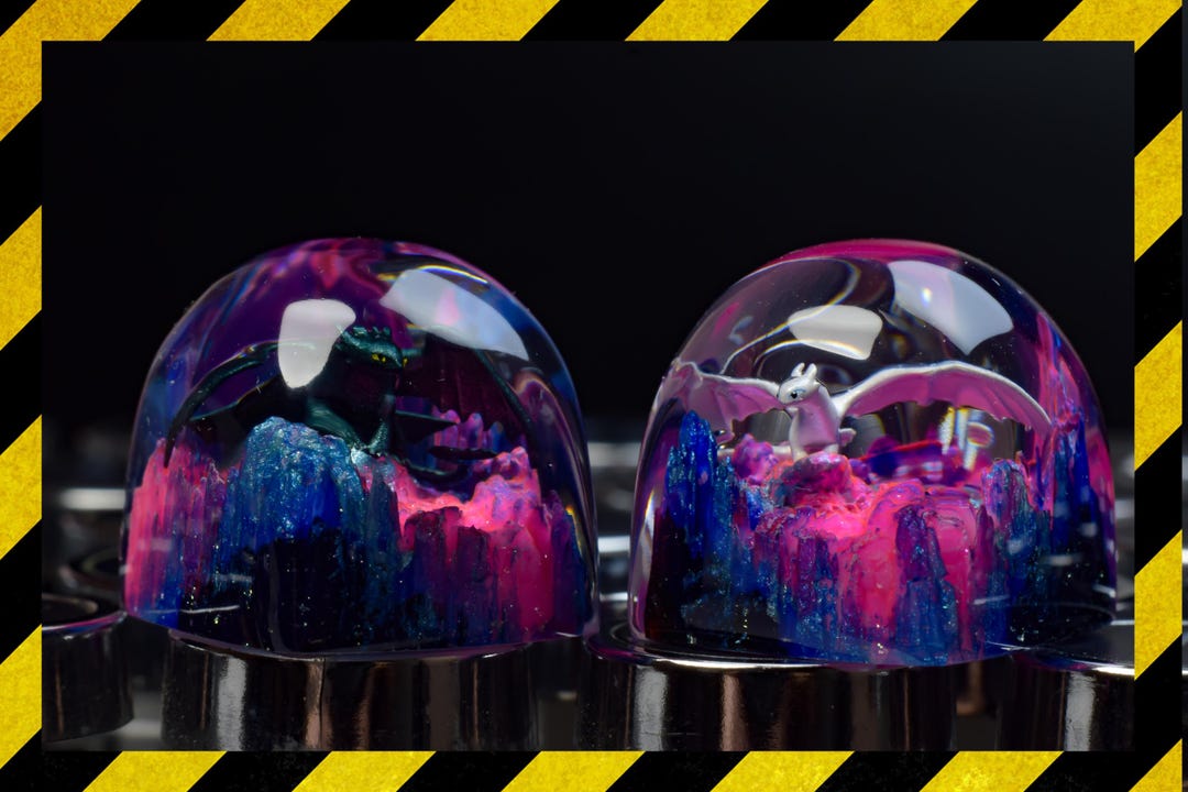 Toothless and Light Fury Keycap Resin, White & Black Dragon Keycap ...