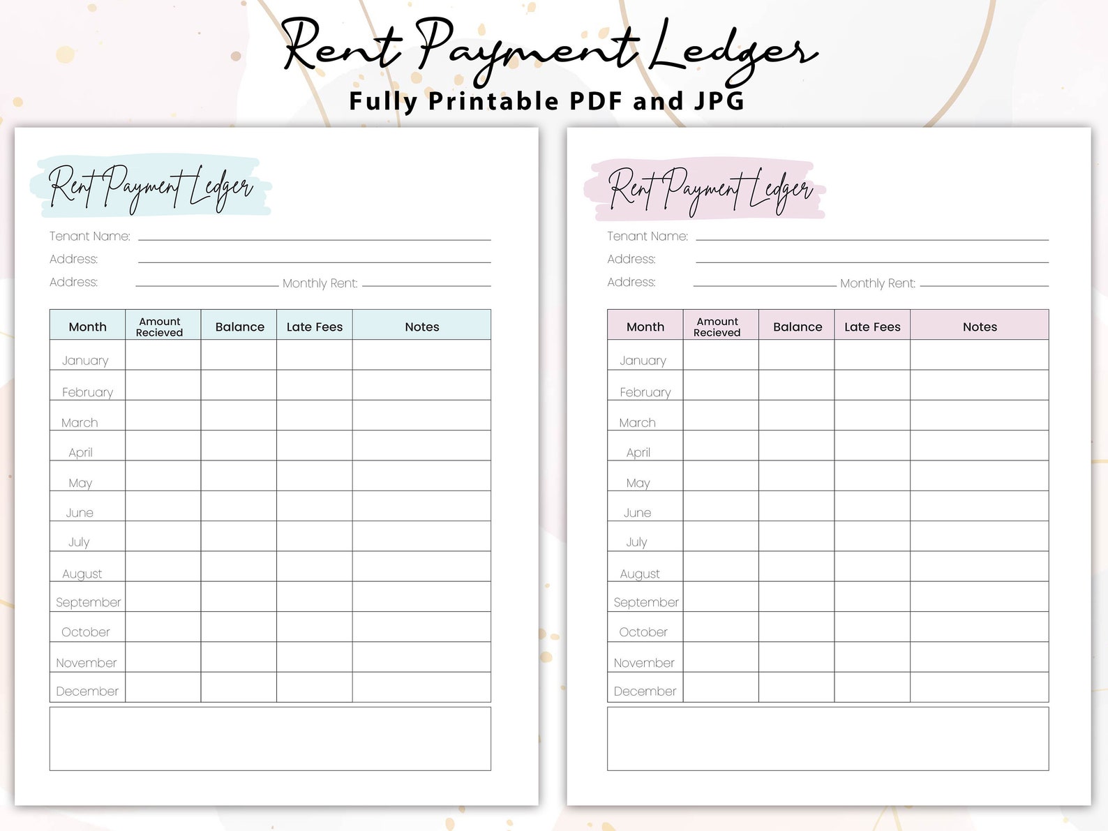 Printable Rent Payment Ledger, Printable Rent Payment Ledger Template ...