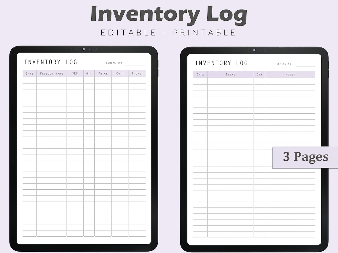 Editable Inventory Log, Inventory Tracker, Product Inventory, Inventory ...