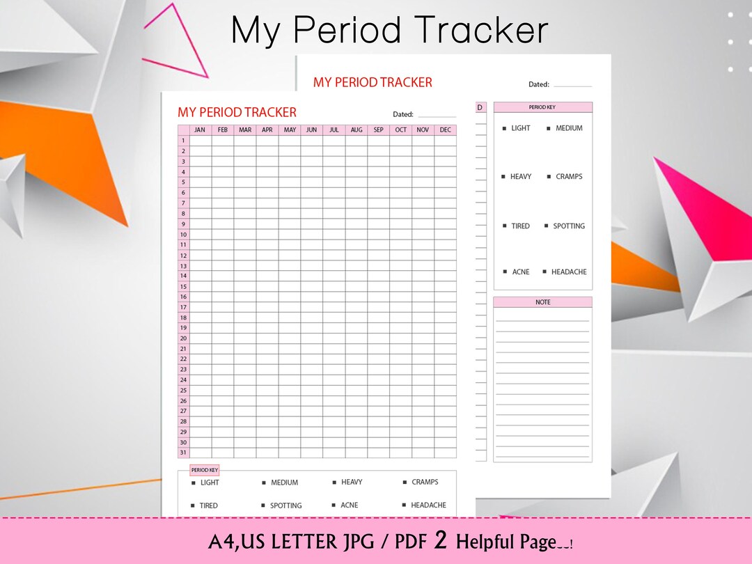 Printable Period Tracker, Monthly Period Tracker, A4 and US Letter PDF ...