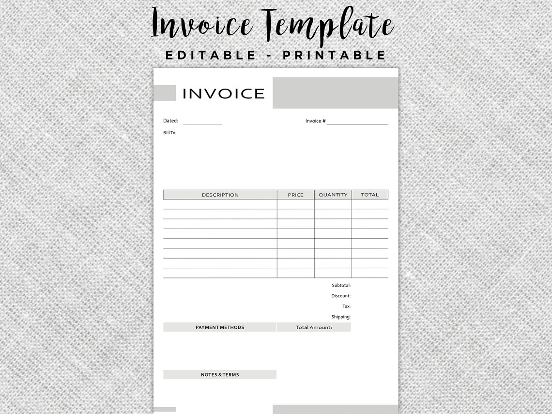 Editable Invoice Template, Minimalist Invoice Sheet, Editable Business ...