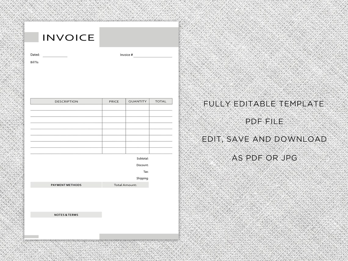 Editable Invoice Template, Minimalist Invoice Sheet, Editable Business ...