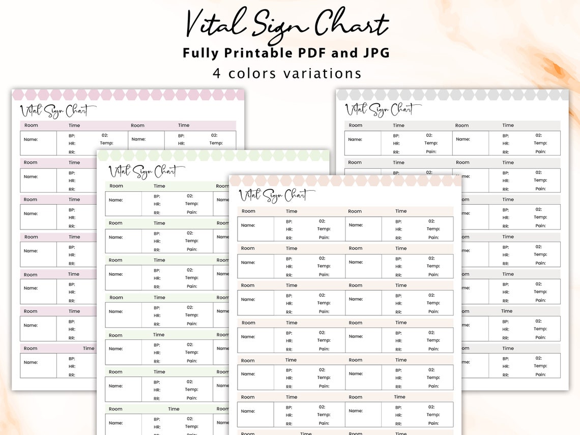 Printable Vital Sign Chart, Vital Sign Log, Vital Sign Tracker, Vital Sign Sheet, Nursing Vitals ...