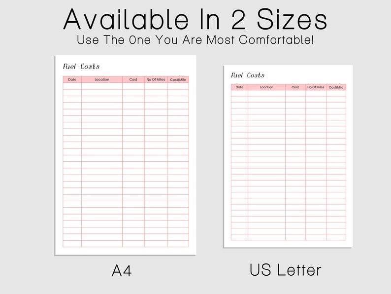 Printable Fuel Cost Log, Minimal Fuel Cost Log Printable, A4 and US ...