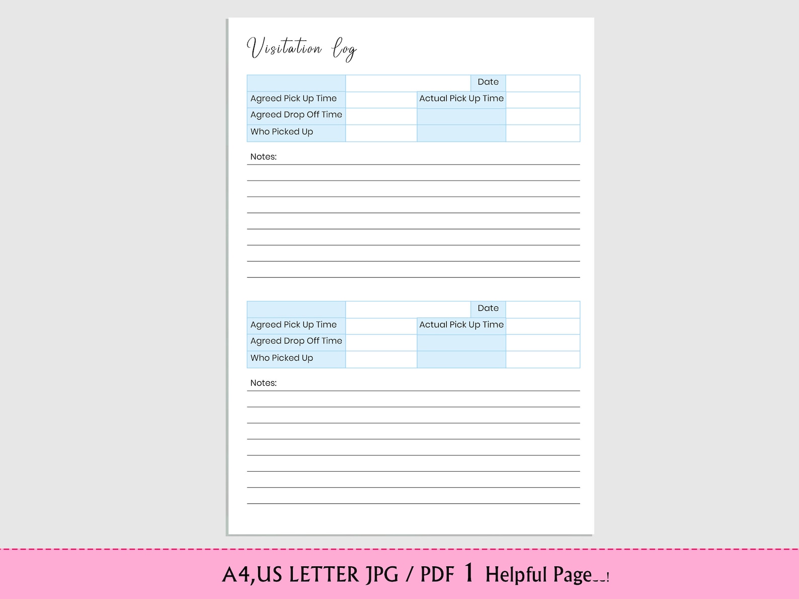 Printable Visitation Log, Visits Tracker, Visitation Notes - Etsy