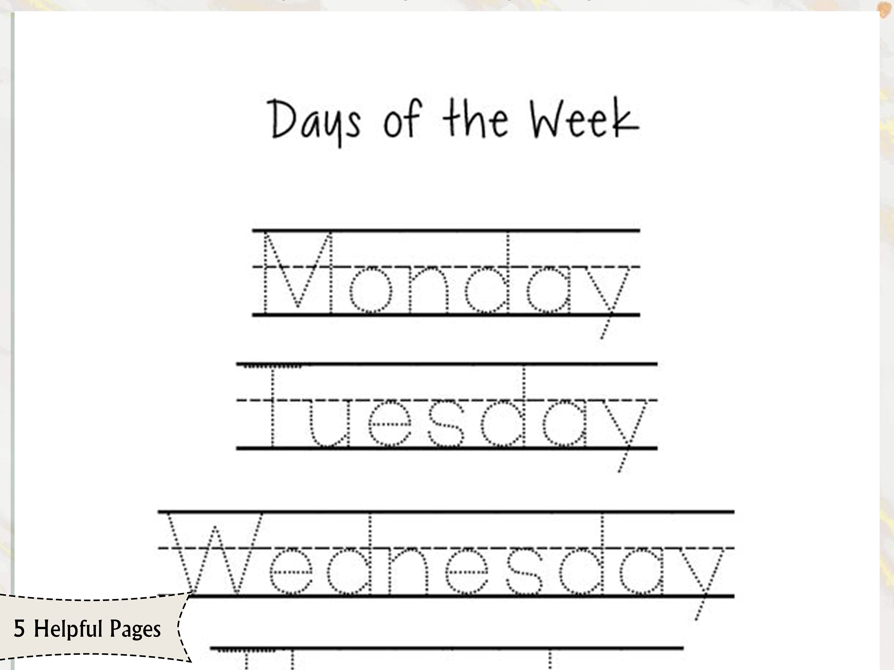 Days of the Week Handwriting Practice Sheet, Printable Handwriting ...
