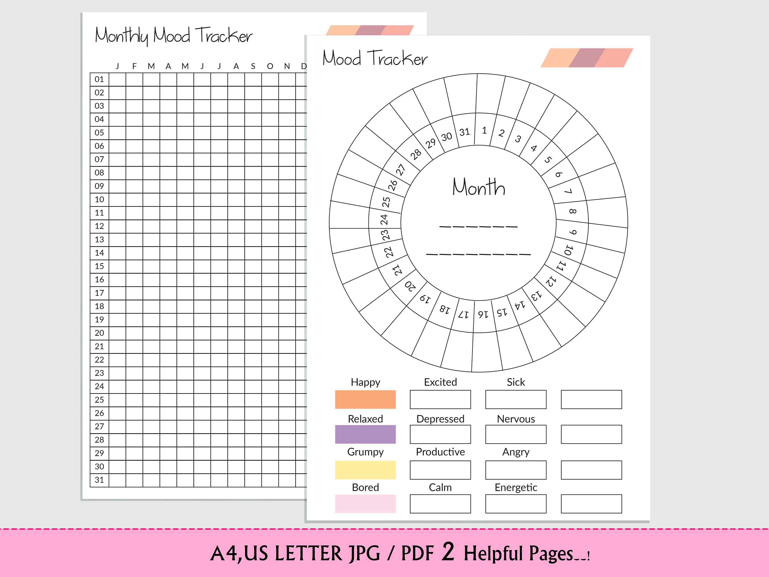 Printable Monthly Mood Tracker, Yearly Monthly Mood Planner, Monthly ...