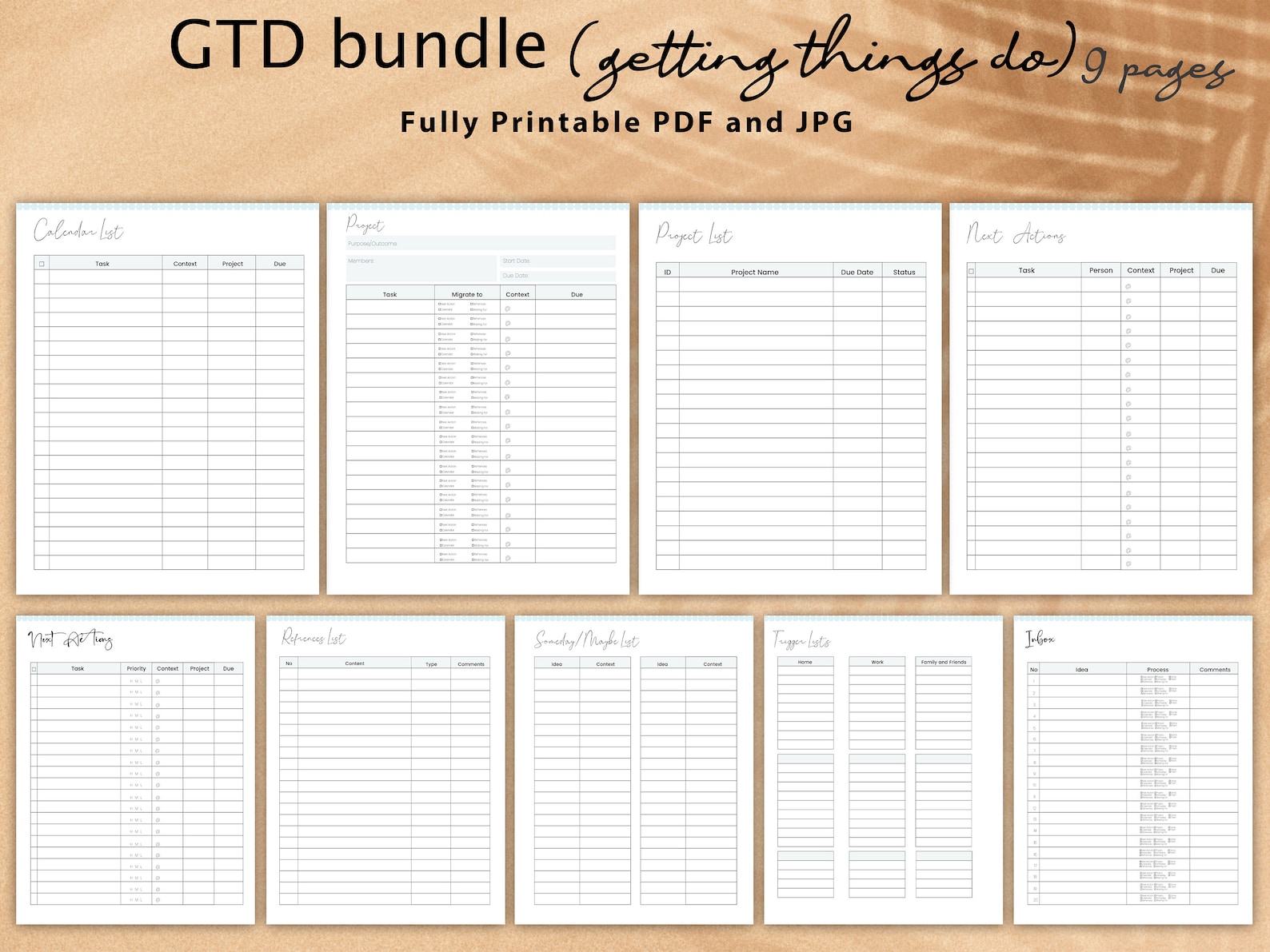 Printable Getting Things Done GTD Planner, GTD Worksheets, Getting ...