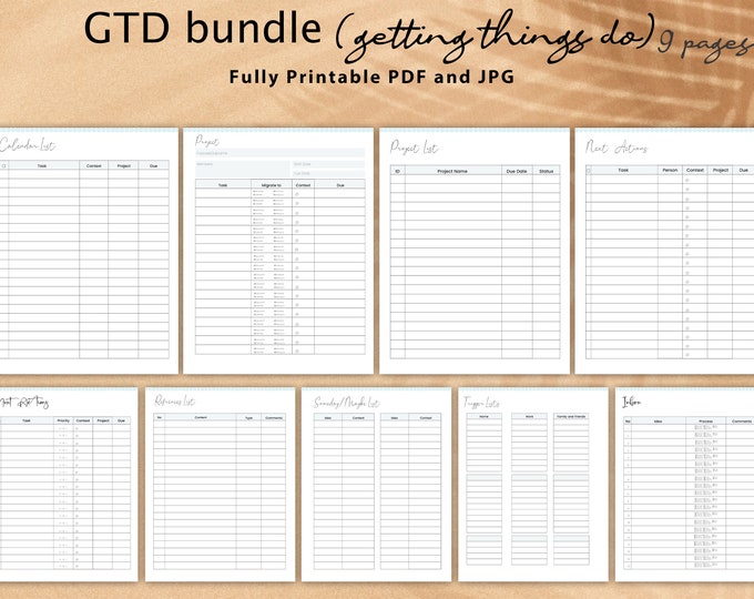 A5 Getting Things Done Printable Planner Inserts, GTD Method Insert Bundle, Getting Things Done ...