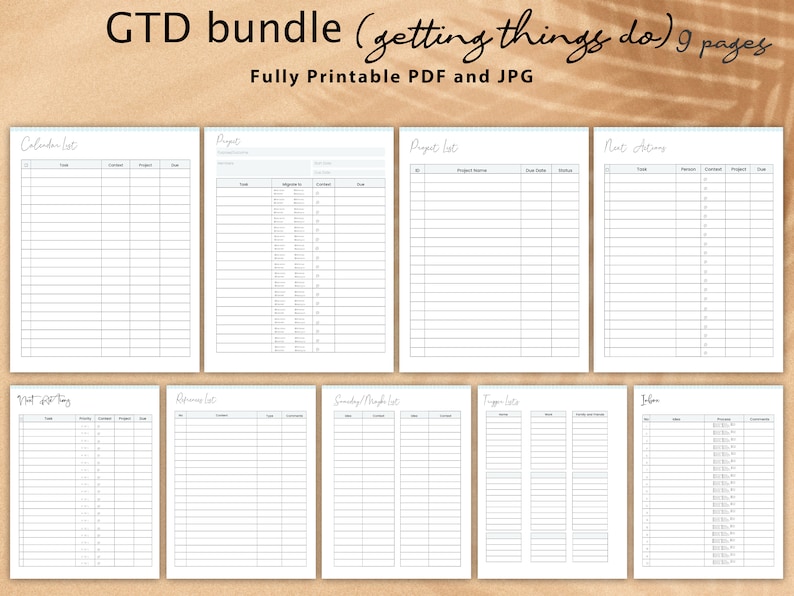 Printable Getting Things Done GTD Planner, GTD Worksheets, Getting ...