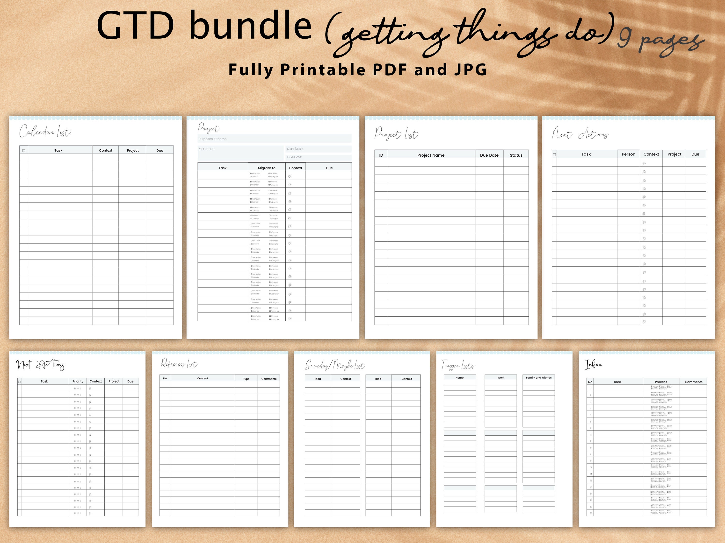 Printable Getting Things Done GTD Planner, GTD Worksheets, Getting ...