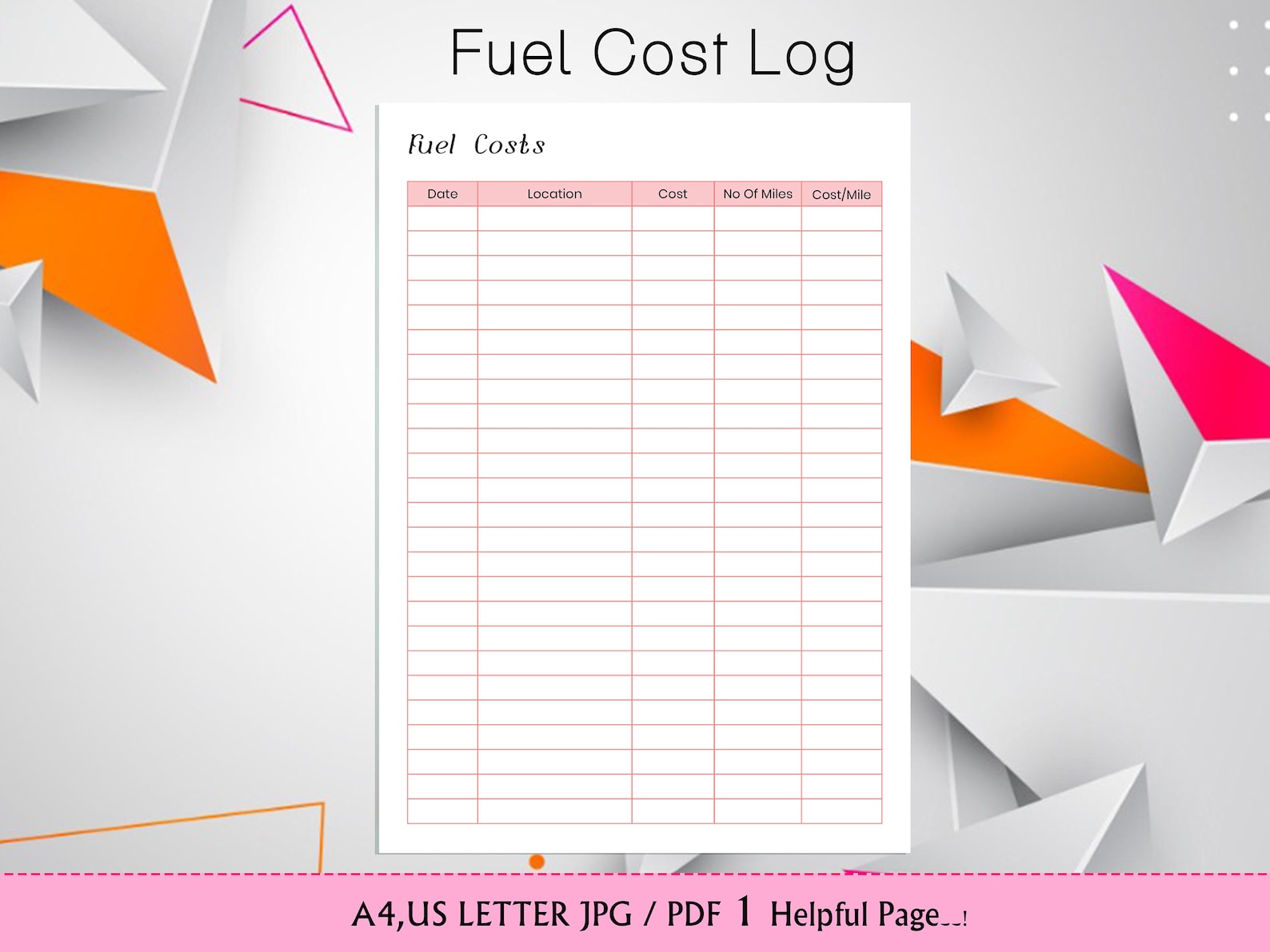 Printable Fuel Cost Log, Minimal Fuel Cost Log Printable, A4 and US ...