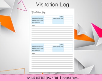 Visitation Log Printable Child Care Log Child Visits Tracker Visitation ...