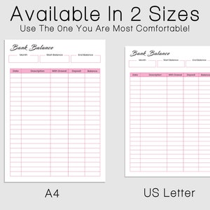 Printable Bank Balance, Bank Balance Printable, Bank Account Log ...