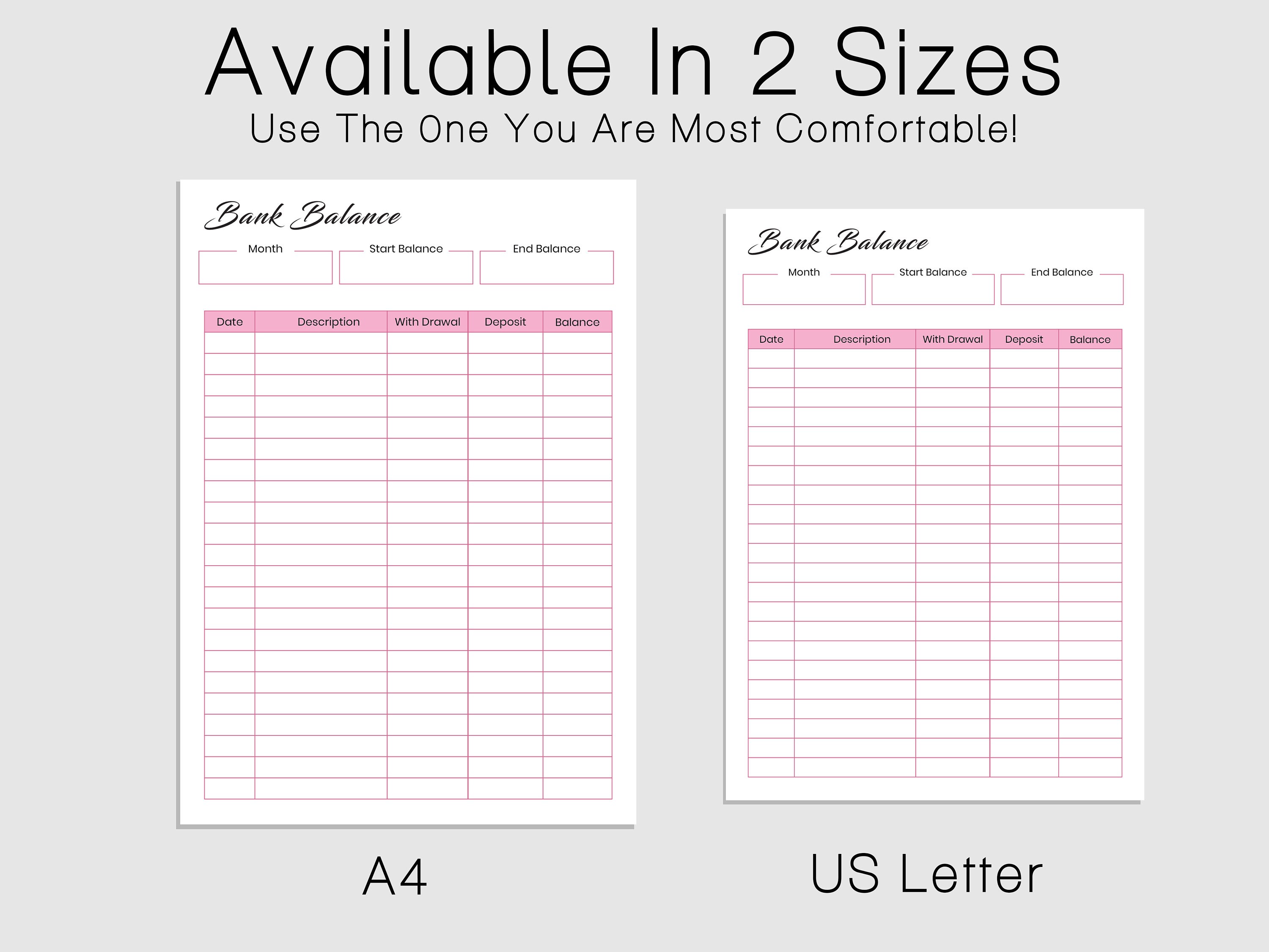 Printable Bank Balance, Bank Balance Printable, Bank Account Log ...