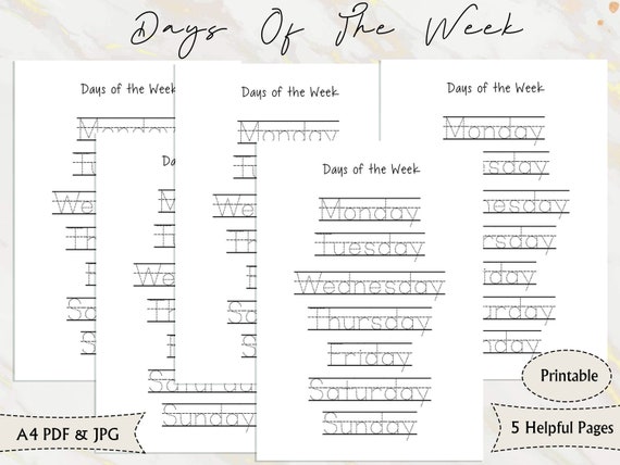 Days of the Week Handwriting Practice Sheet Printable - Etsy