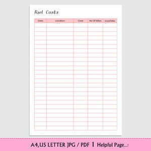 Printable Fuel Cost Log, Minimal Fuel Cost Log Printable, A4 and US ...