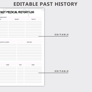 Past Medical History Log, Family Medical History Form , Medical Record ...