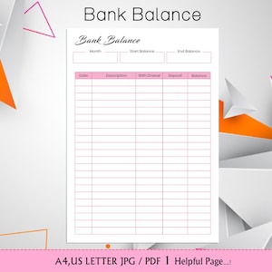 Printable Bank Balance, Bank Balance Printable, Bank Account Log ...