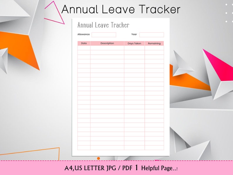 Printable Annual Leave Tracker, Work Leave Tracker, Vacation Days ...
