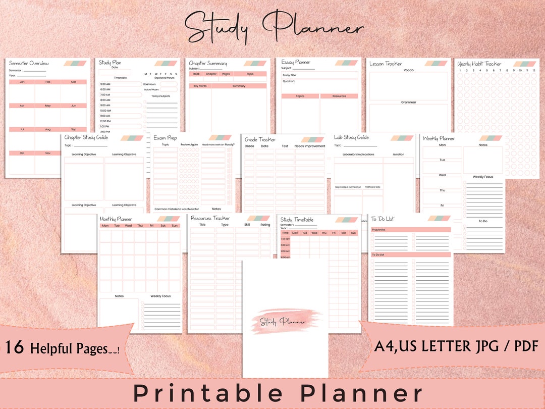Printable Study Planner, Language Study Planner, Study Template, Study ...