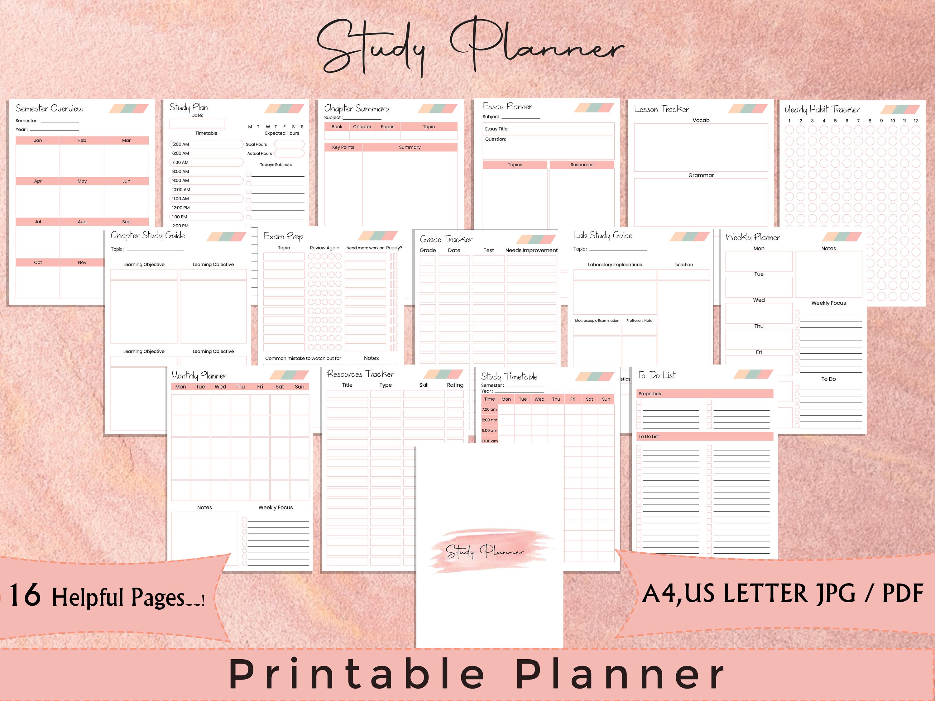 Printable Study Planner, Language Study Planner, Study Template, Study ...