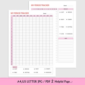 Printable Period Tracker, Monthly Period Tracker, A4 and US Letter PDF ...