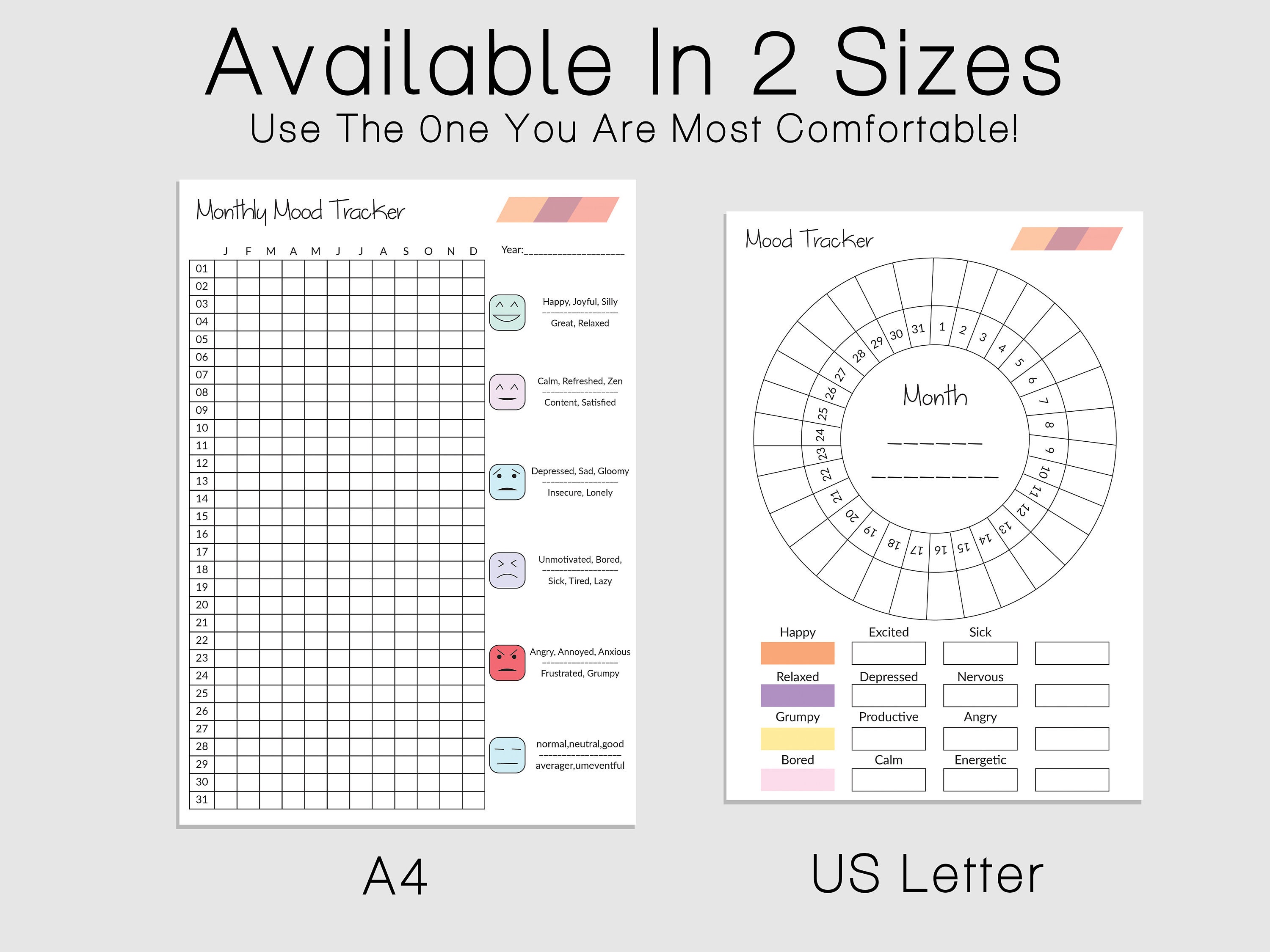 Printable Monthly Mood Tracker, Yearly Monthly Mood Planner, Monthly ...