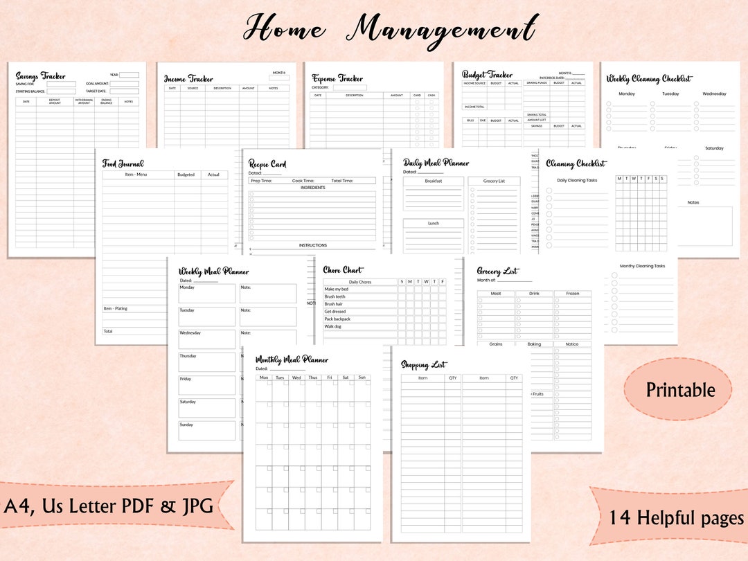 Printable Home Management Planner, Home Management Binder, Household ...