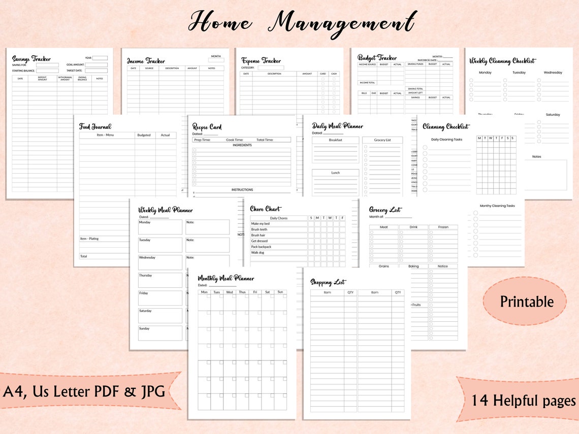 Printable Home Management Planner, Home Management Binder, Household ...
