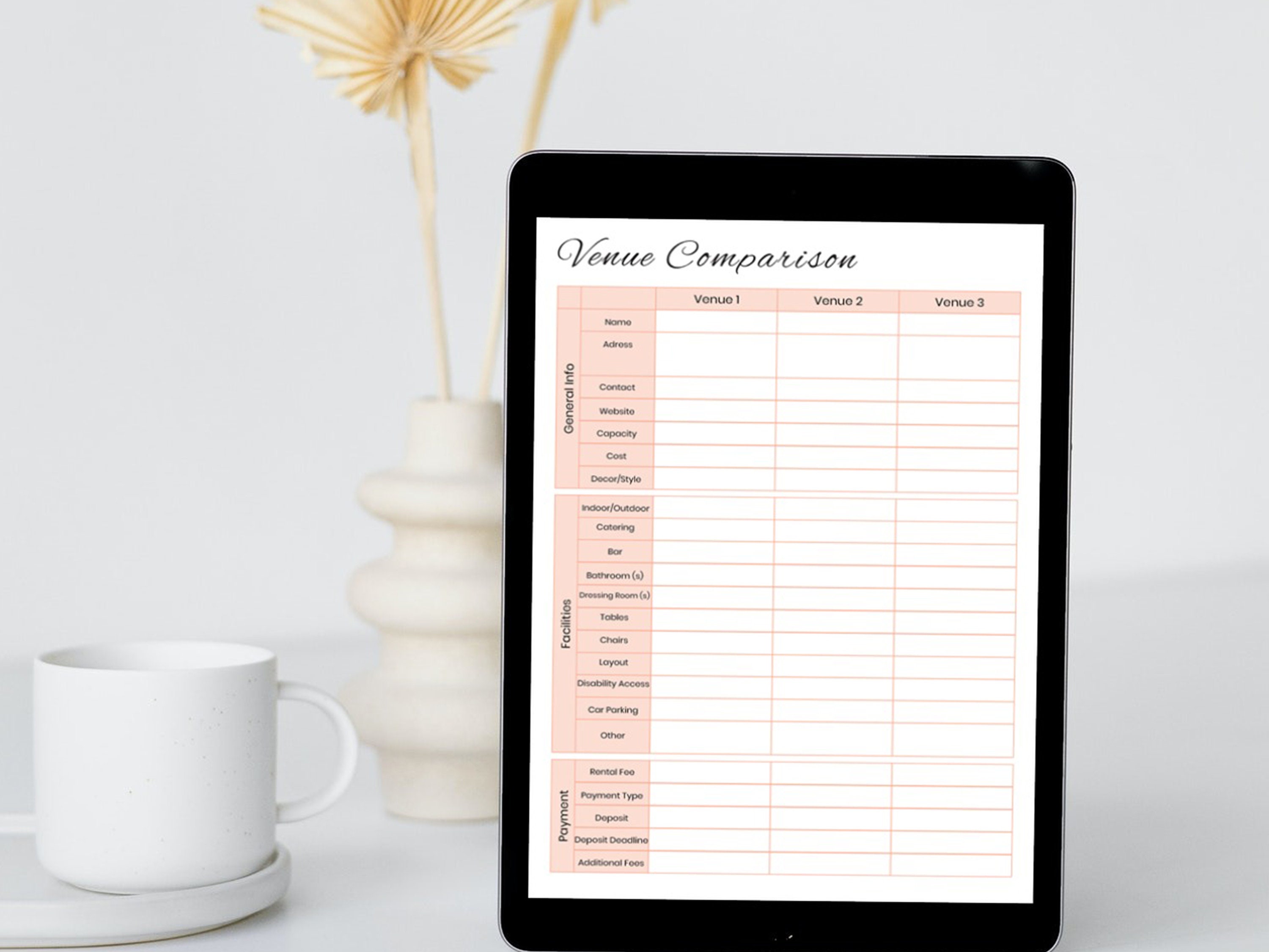 Printable Venue Comparison, Venue Checklist, Venue Planner, Event ...