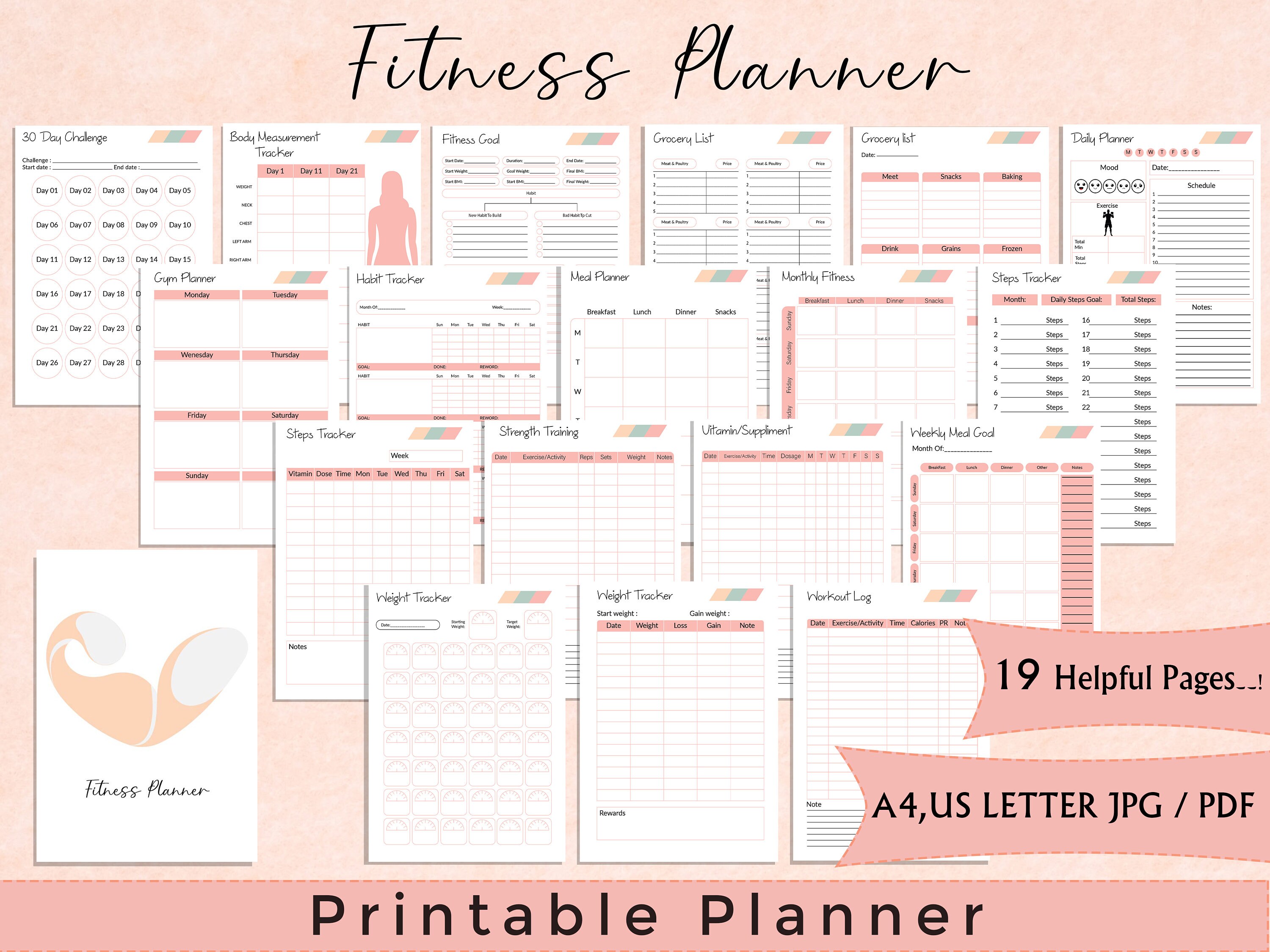 Printable Fitness Planner, Fitness Goals Planner, Workout Journal ...