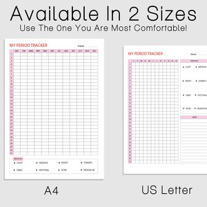 Printable Period Tracker, Monthly Period Tracker, A4 and US Letter PDF ...