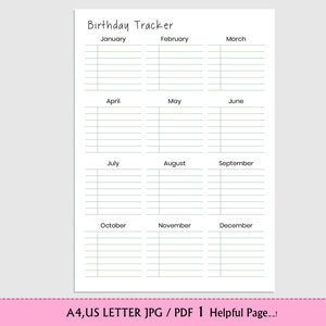 Printable Birthday Tracker, Birthday List, Birthday Planner, Birthday ...