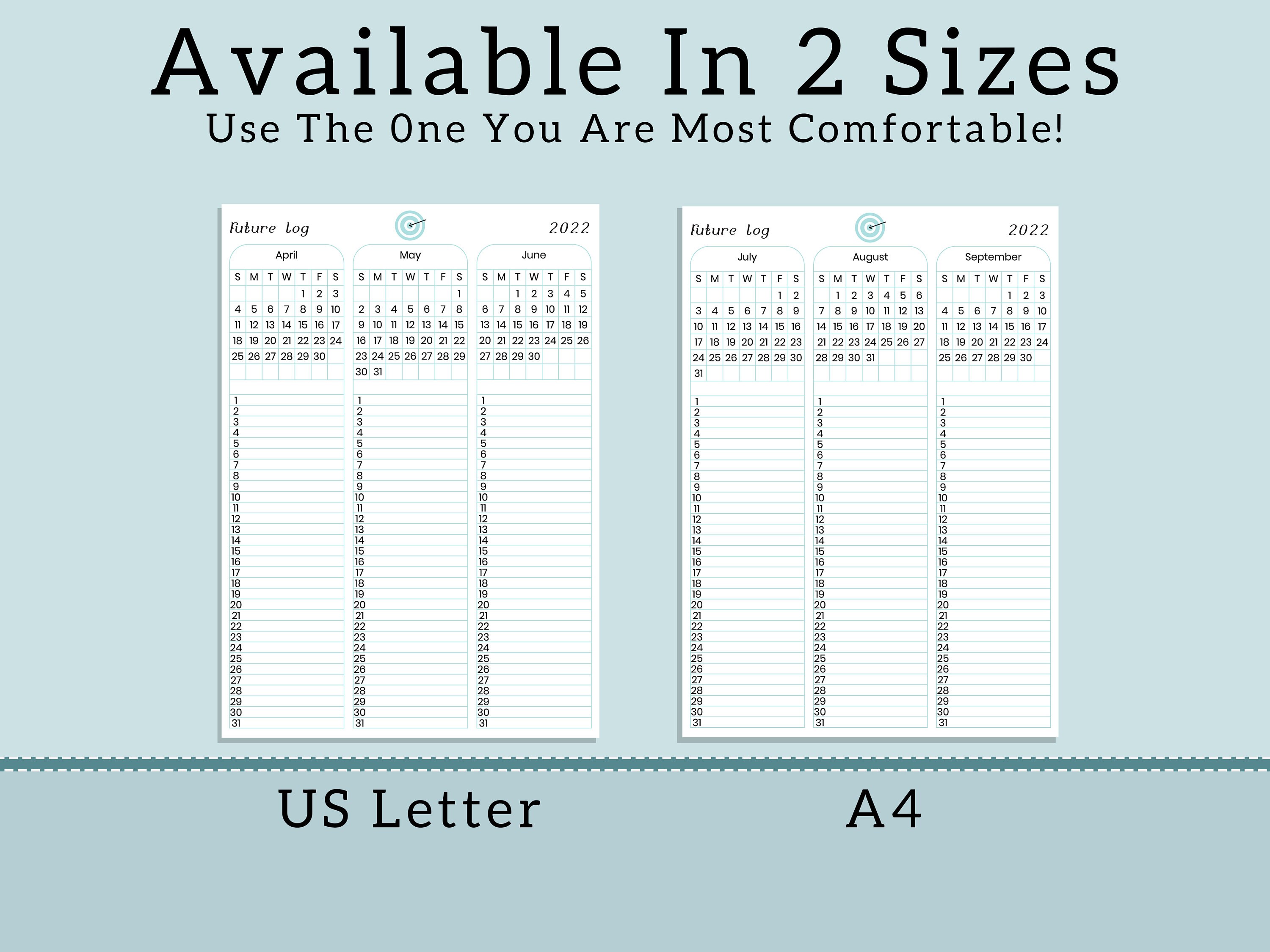 Printable 2022 Future Log, Calendar Planner, Calendar Template ...