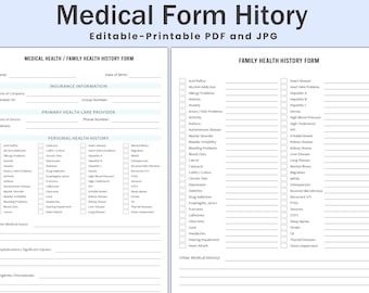 Past Medical History Log, Family Medical History Form , Medical Record ...