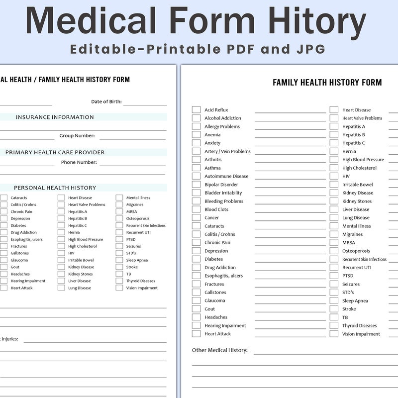 Medical History Form - Etsy