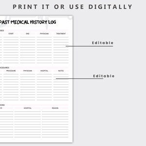 Past Medical History Log, Family Medical History Form , Medical Record ...