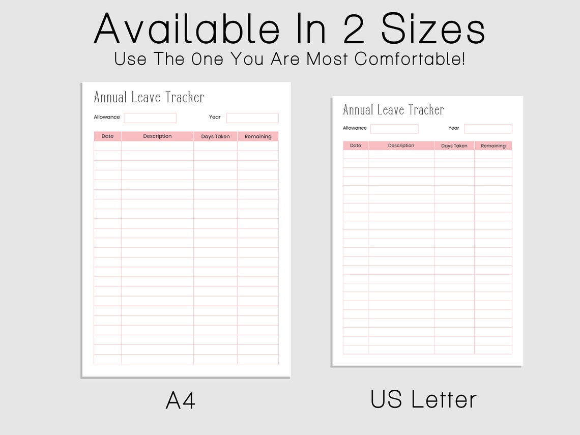 Printable Annual Leave Tracker, Work Leave Tracker, Vacation Days ...