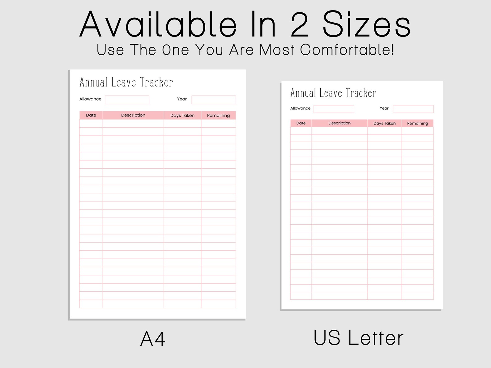 Printable Annual Leave Tracker, Work Leave Tracker, Vacation Days ...