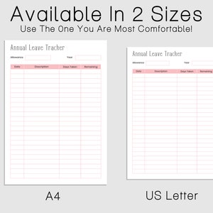 Printable Annual Leave Tracker, Work Leave Tracker, Vacation Days ...