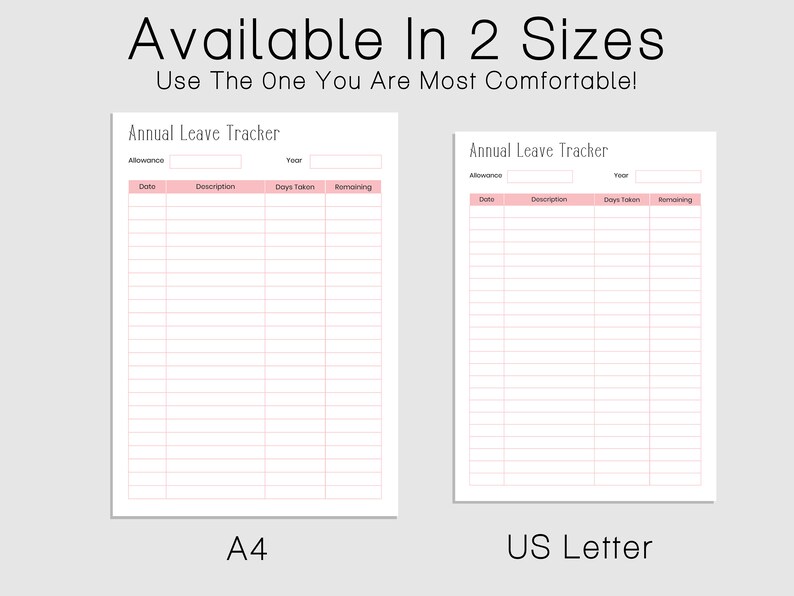 Printable Annual Leave Tracker, Work Leave Tracker, Vacation Days ...