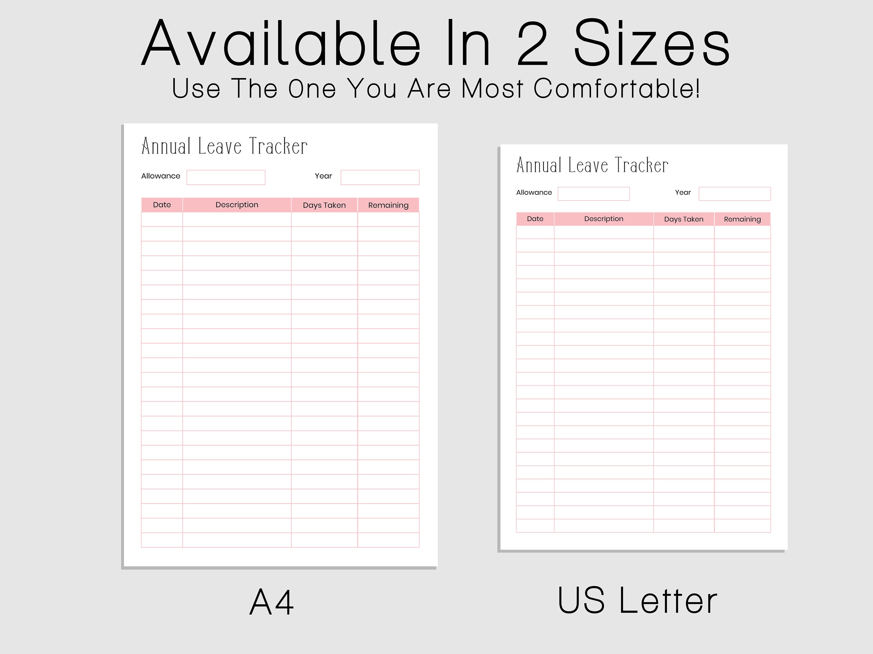 Printable Annual Leave Tracker, Work Leave Tracker, Vacation Days ...