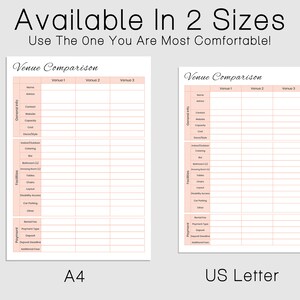 Printable Venue Comparison, Venue Checklist, Venue Planner, Event ...