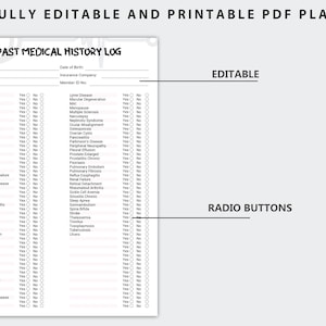 Past Medical History Log, Family Medical History Form , Medical Record ...