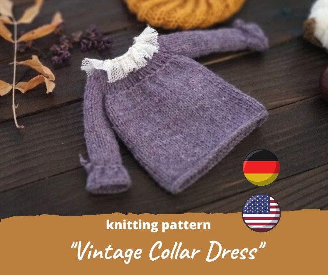 10 Inch Doll Clothes KNITTING PATTERN / Vintage Collar Dress for 1/6 ...