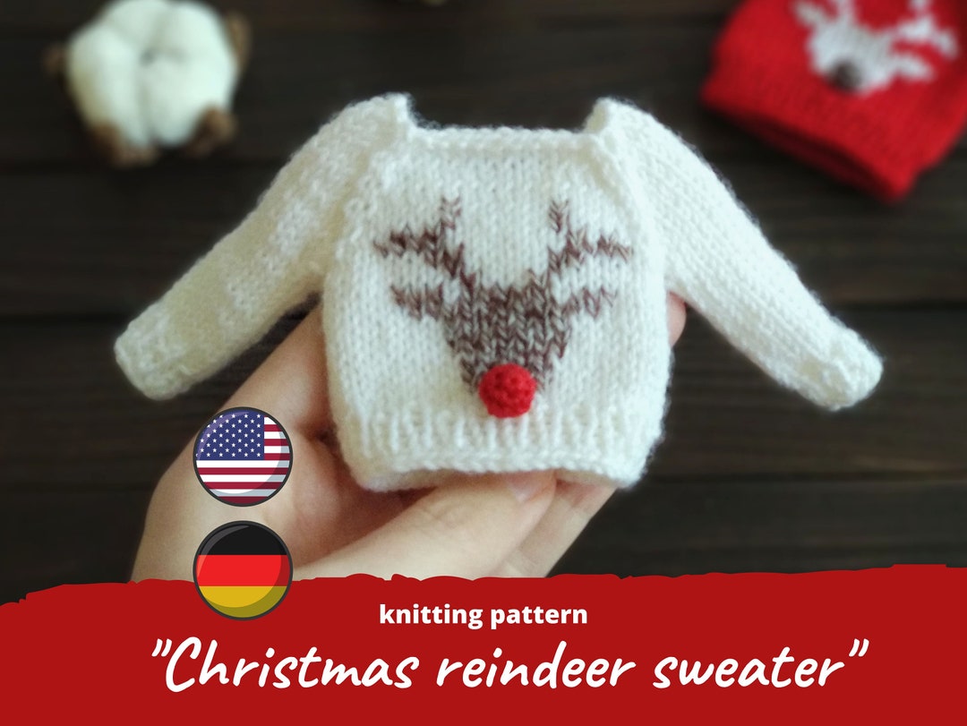 Reindeer Mini Sweater KNITTING PATTERN: Small Doll Christmas Jumper ...