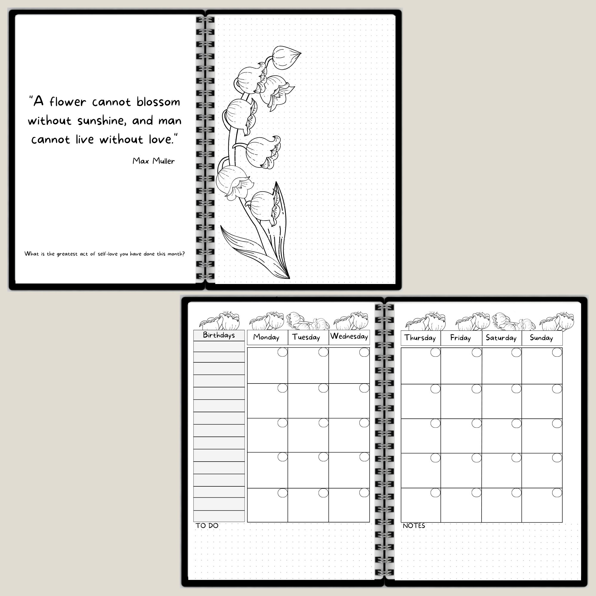 Printable Bullett Journal Printable Monthly Calendar Undated Planner ...