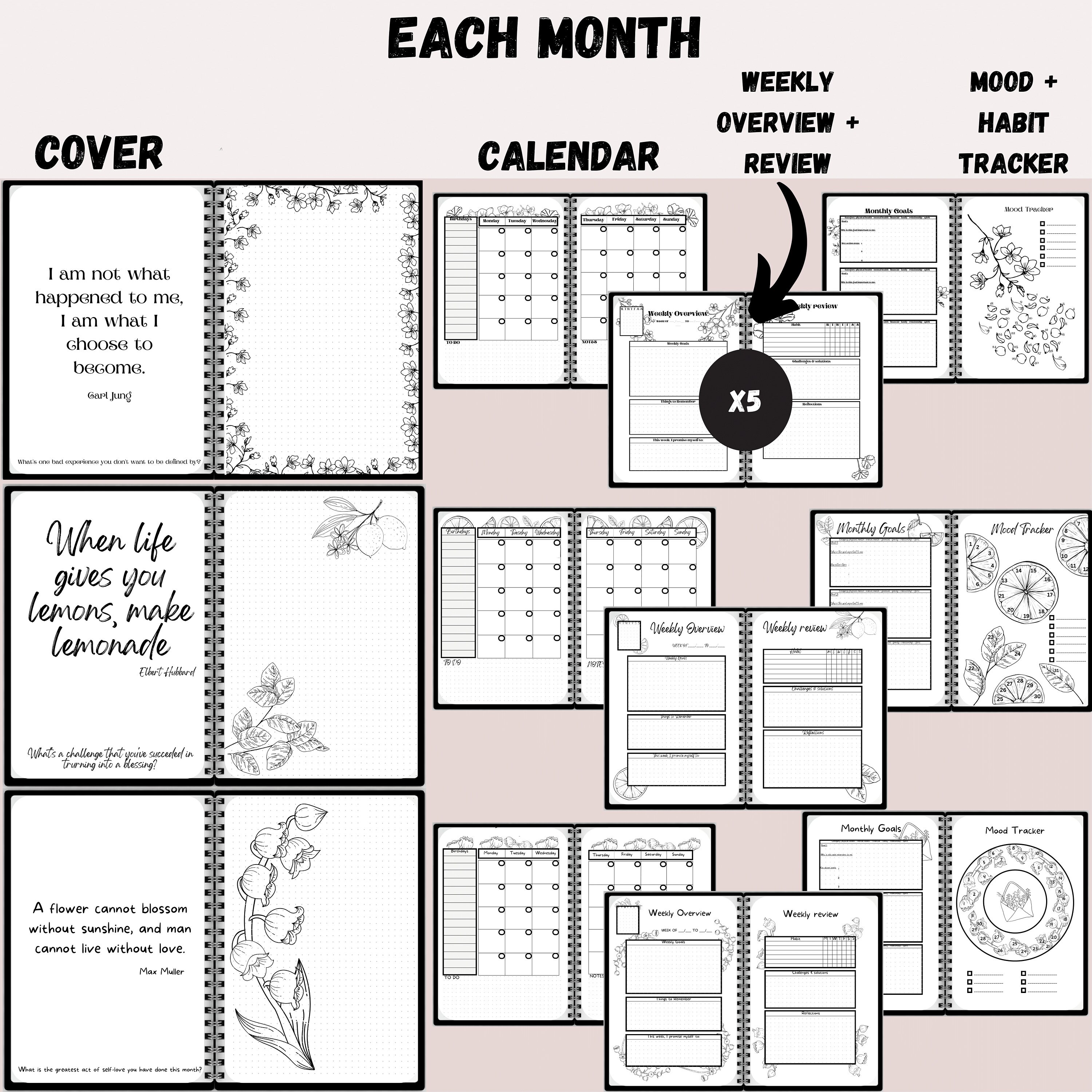 A5 Bundle Planner Bujo Bundle Printable Planner Bundle Premade Bullett Journal Weekly Planner ...