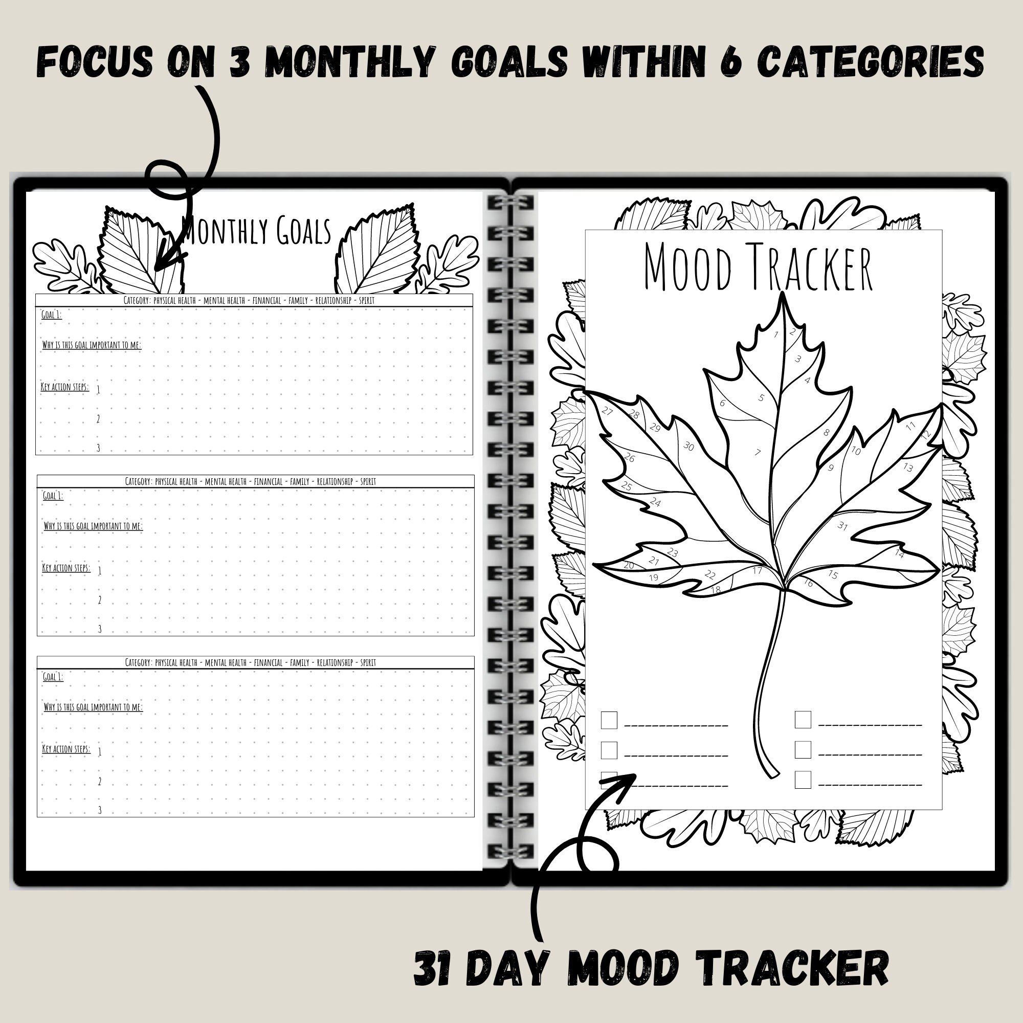 Printable Bullett Journal Printable Fall Autumn Goal Spread Flower ...